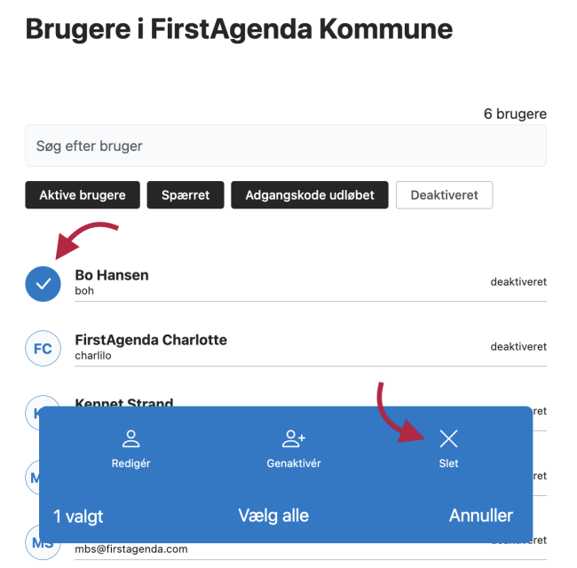 Hvordan sletter jeg en bruger? | Support FirstAgenda